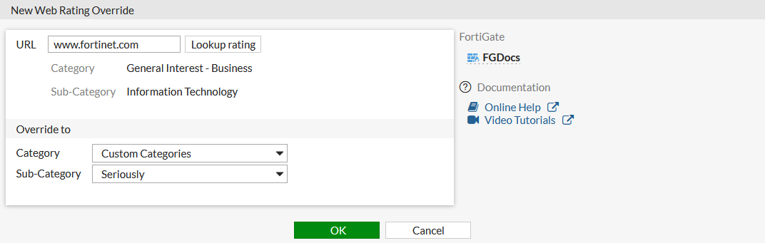 Web rating override | FortiGate / FortiOS 6.2.16 | Fortinet Document Library